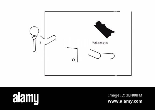 A simple line drawing shows a person presenting a map of Turkmenistan ...