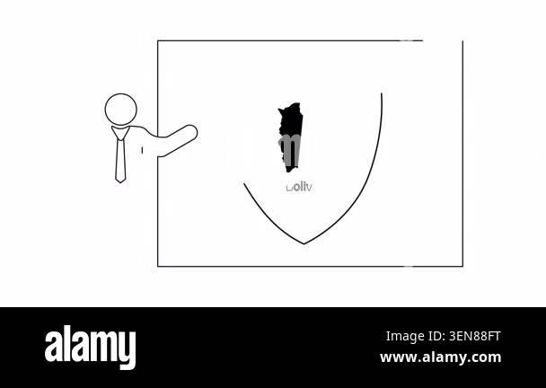A simple line drawing shows a person pointing to a screen displaying a ...