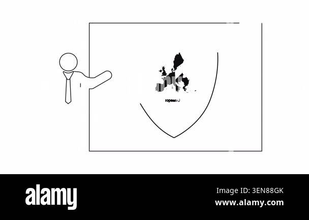 A simple line drawing of a person pointing to a screen displaying the ...