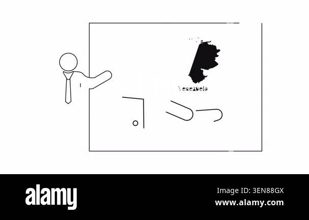A simple line drawing shows a person presenting a map of Venezuela and ...