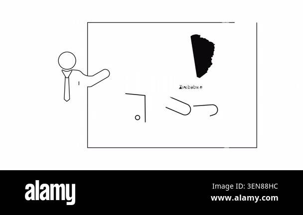 A businessman presents a map of Zimbabwe and a hand icon on a ...