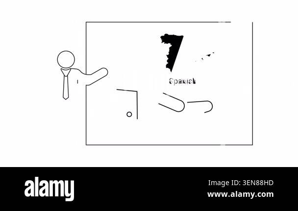 A business person presents a map of Spain and a graphic of an open hand ...