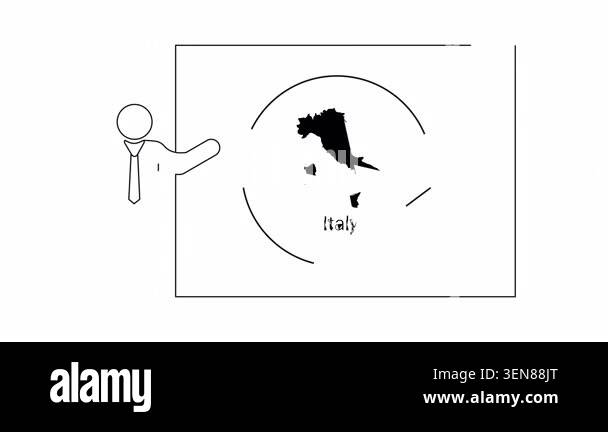 A simple line drawing of a business person pointing to a screen ...