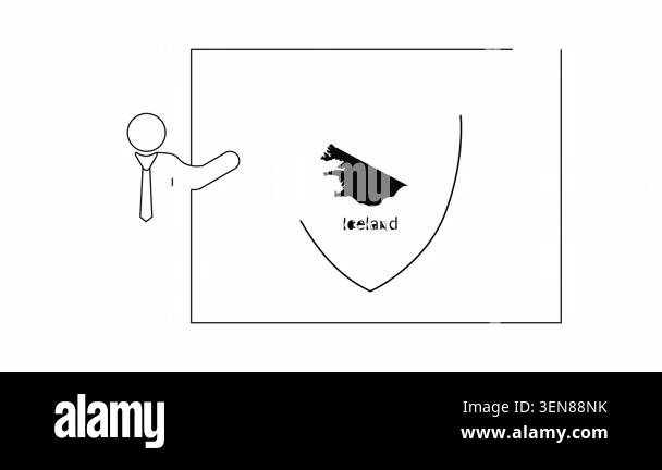 A simple line drawing shows a person presenting a screen with a shield ...