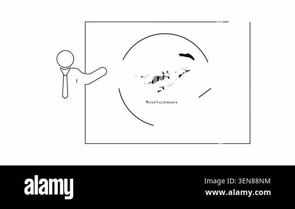 A simple line drawing of a person presenting a map with a circular ...