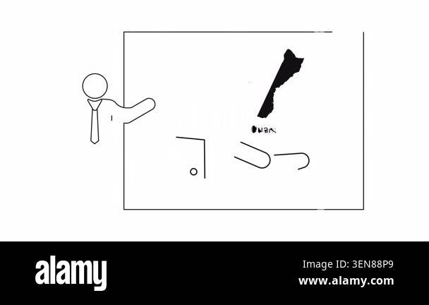 A simple line drawing shows a person presenting a map of Guam and a ...