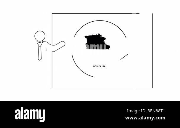A simple line drawing shows a person pointing to a map of Armenia on a ...