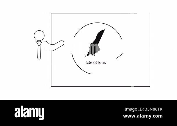 A simple line drawing shows a person presenting a map of the Isle of ...