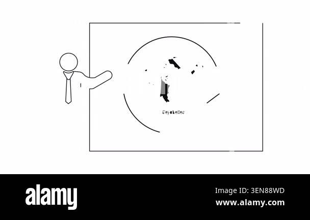 A simple line drawing shows a person presenting a map of the Seychelles ...