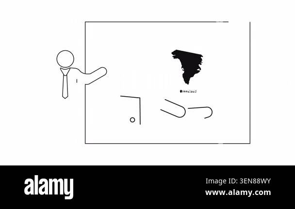 A simple line drawing shows a person presenting a map of Greenland and ...