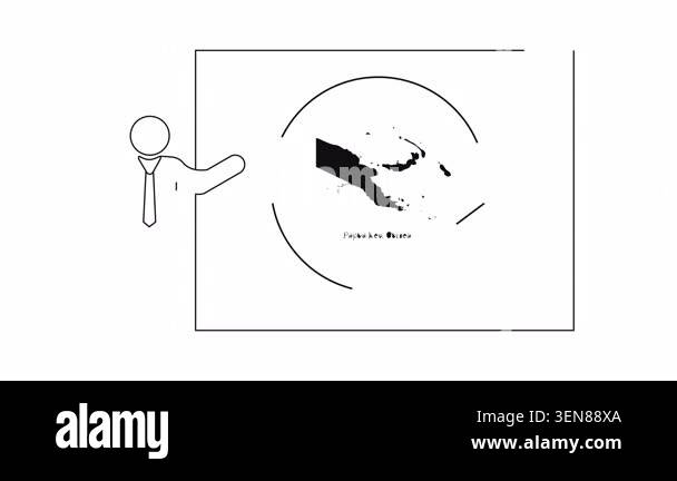 A simple line drawing shows a person presenting a map of Papua New ...
