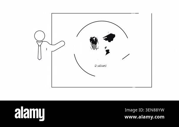 A simple line drawing shows a stick figure presenter pointing to a ...