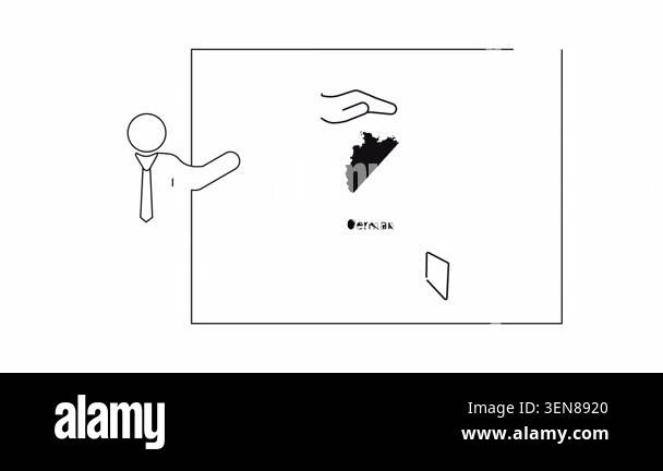 A simple line drawing shows a person presenting a map of Germany on a ...