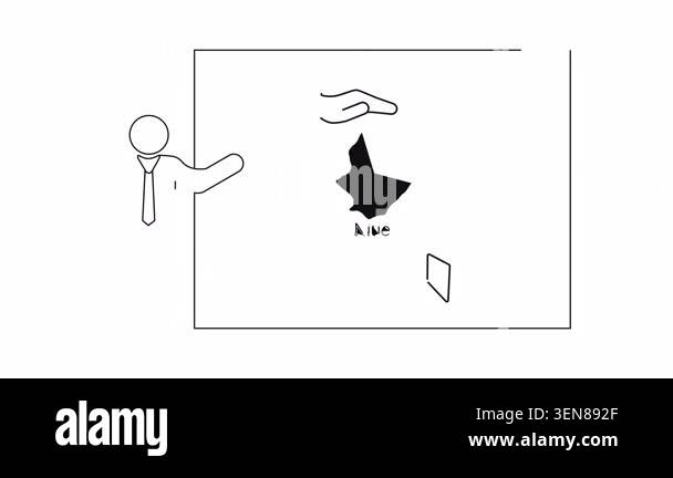 A simple line drawing shows a figure presenting a concept on a board ...