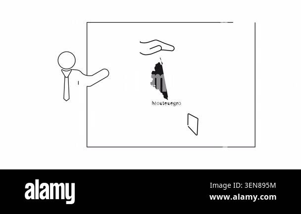 A simple line drawing shows a presenter pointing to a map of Montenegro ...