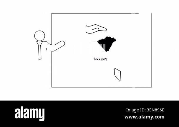 A business man presents a map of Hungary on a whiteboard, with two ...