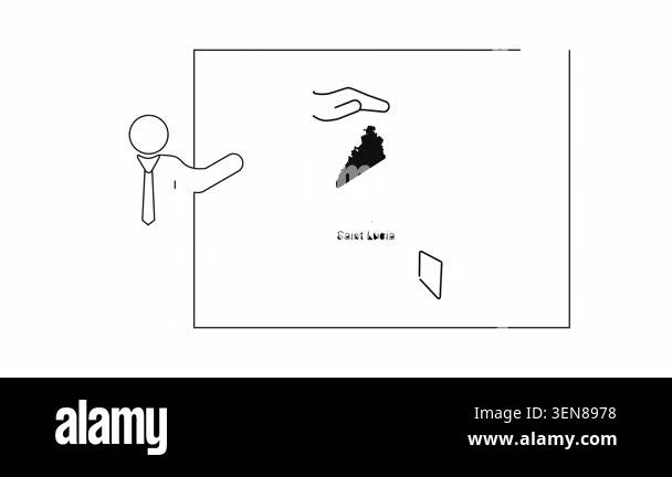 A simple line drawing shows a person presenting a map of Saint Lucia ...