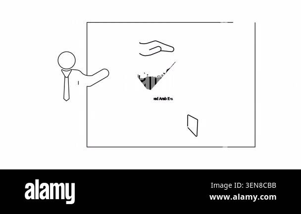 A simple line drawing shows a presenter pointing to a map of the United ...