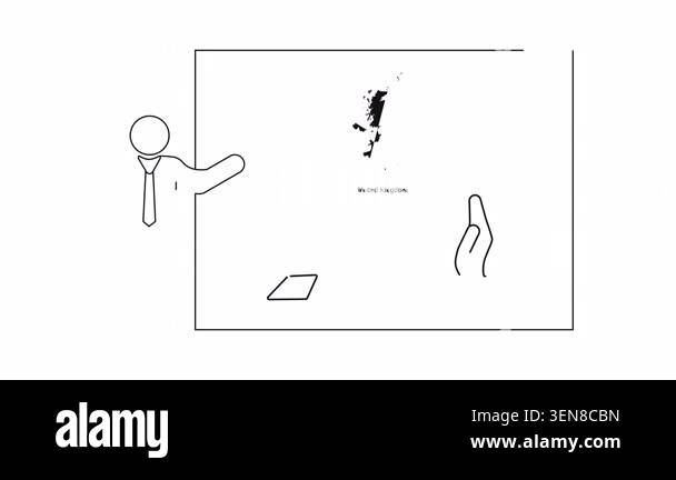 A simple line drawing of a person presenting a map of the United ...