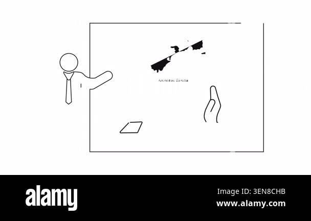 A simple line drawing shows a person in a suit presenting a map and ...
