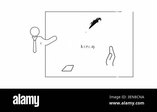 A simple line drawing of a man standing next to a screen displaying a ...