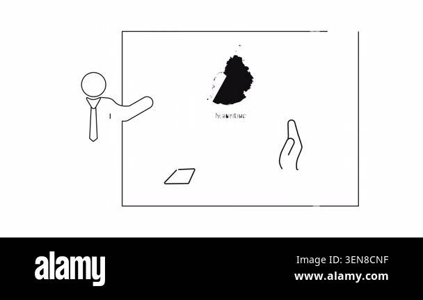 A simple line drawing shows a person presenting a map of Mauritius on a ...