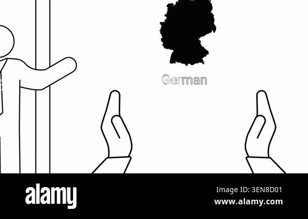 A stick figure presenter gestures towards a map of Germany, with an ...