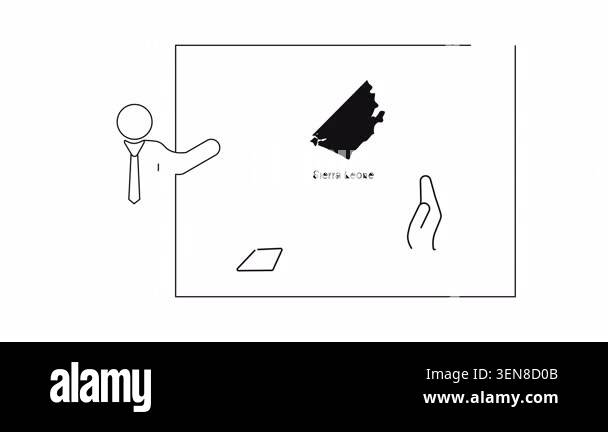 A simple line drawing shows a person presenting a map of Sierra Leone ...