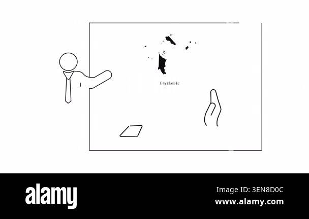 A simple line drawing shows a person presenting a map of the Seychelles ...