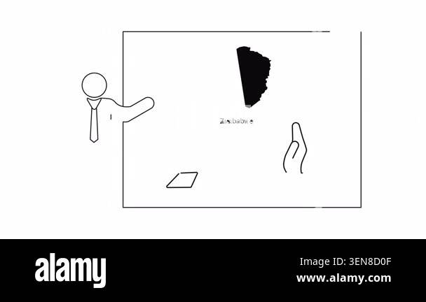 A person in a suit points to a map of Zimbabwe on a whiteboard, with ...