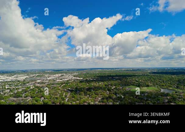 Aerial drone shoot of suburban neighborhood with residential apartment ...