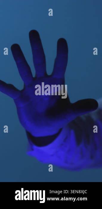 palm display showing fingerprint markers and alert boxes, security ...