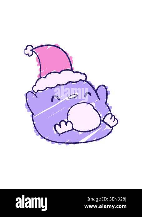 Cute purple character wearing pink santa hat Stock Video Footage - Alamy