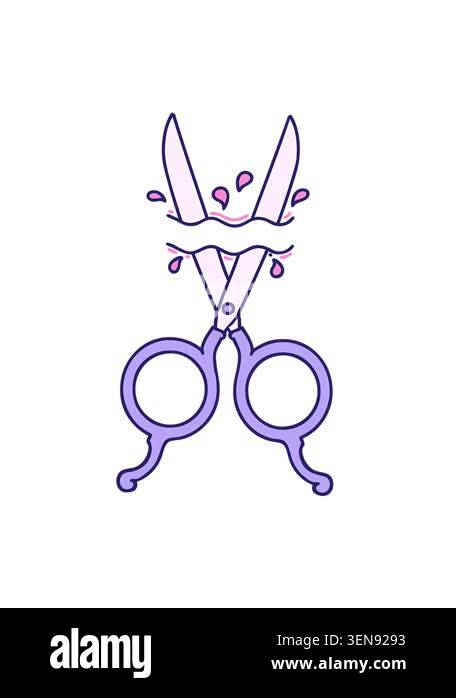 Purple scissors cutting through ribbon Stock Video Footage - Alamy