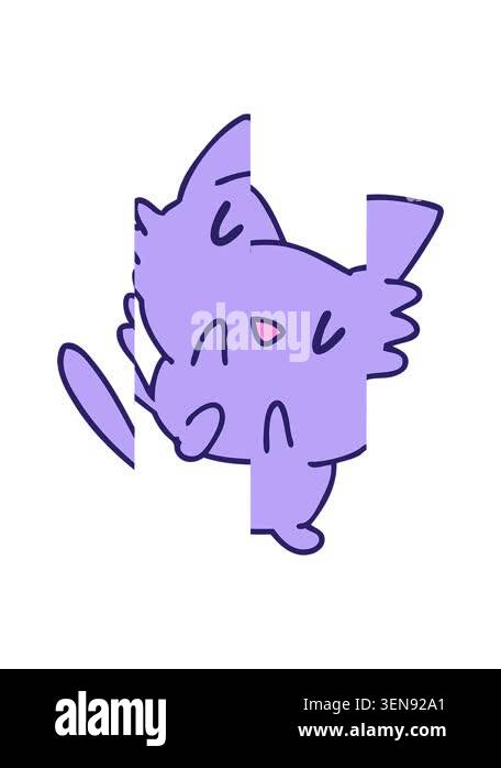 Cute purple cartoon cat character smiling happily Stock Video Footage ...