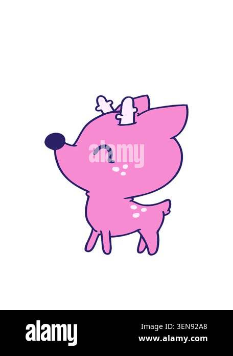 Cute pink deer character smiling happily Stock Video Footage - Alamy