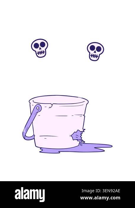 Purple bucket leaking liquid with skulls Stock Video Footage - Alamy