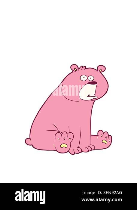 animated pink bear sitting and looking surprised with wide eyes and an ...