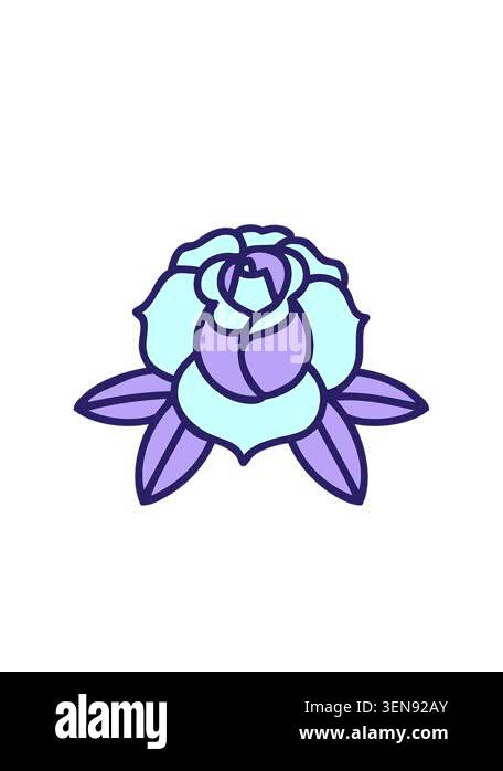 animated illustration of a stylized rose with purple and light blue ...