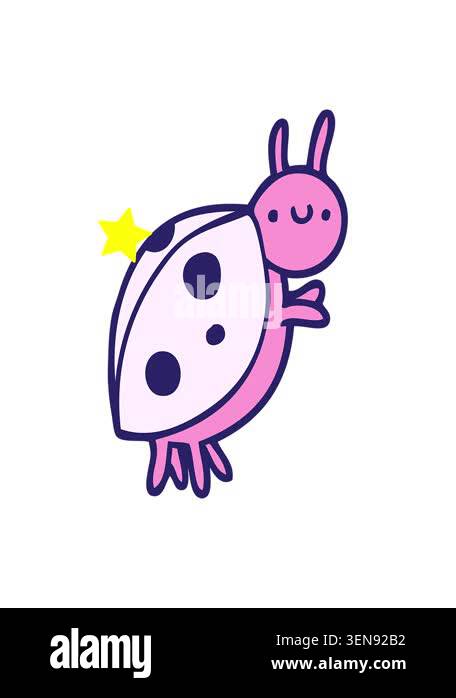 cute pink ladybug character with a happy face, animated with subtle ...