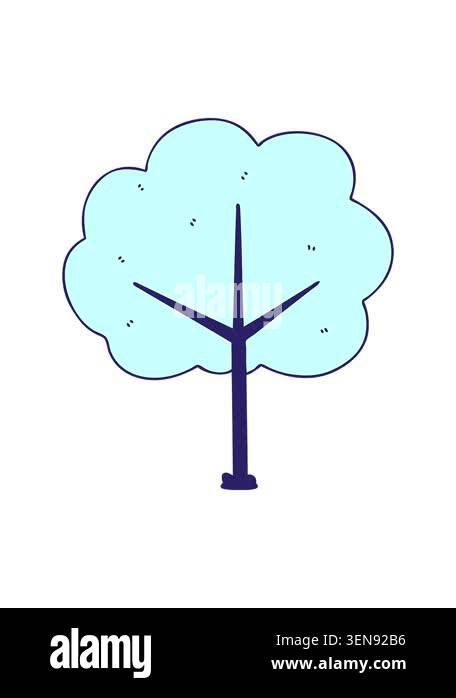 simple animated cartoon tree with a light blue fluffy crown and dark ...