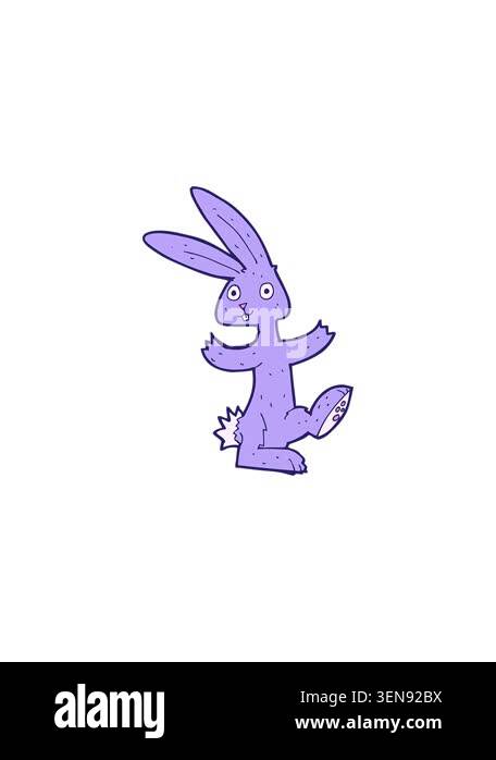 animated cartoon of a purple rabbit hopping with its head detached and ...