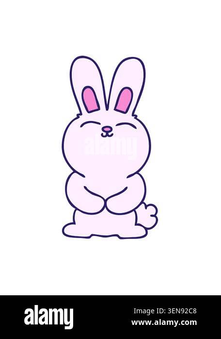 cute pink cartoon bunny character with closed eyes and a smile ...