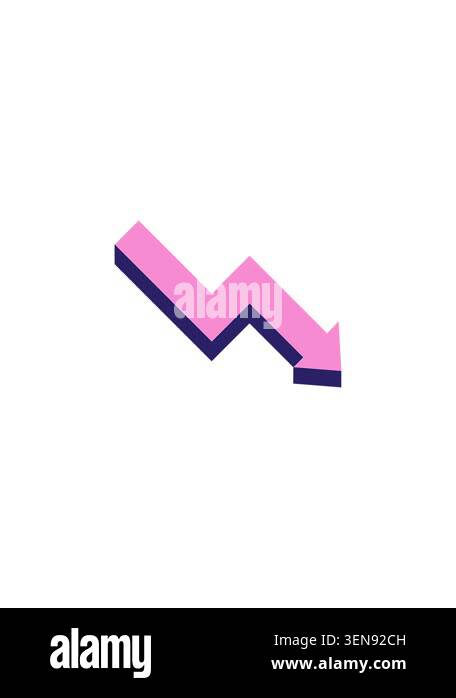 animated 3D graph showing a downward trend with a pink arrow on a white ...