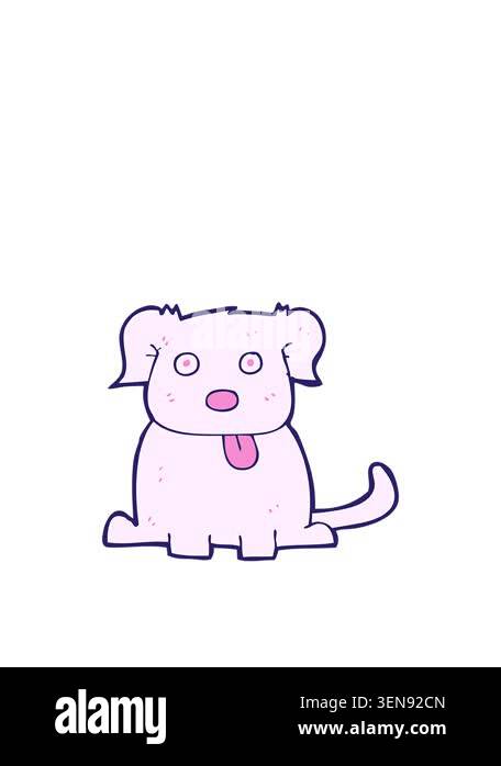 animated pink cartoon dog sitting with its tongue out, isolated on a ...