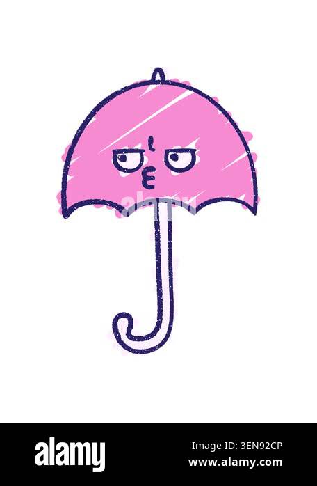 animated pink umbrella with a grumpy face and pursed lips, isolated on ...