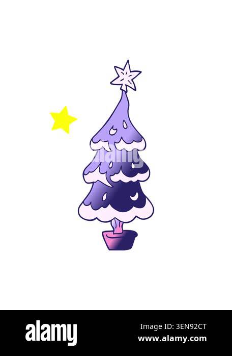 animated cartoon Christmas tree with a star on top, isolated on white ...