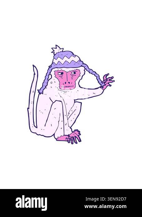 Cartoon monkey wearing knitted hat sitting Stock Video Footage - Alamy