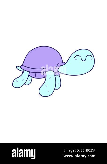 cute animated cartoon turtle with a purple shell and light blue body ...