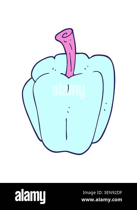 animated light blue bell pepper with a pink stem on a white background ...